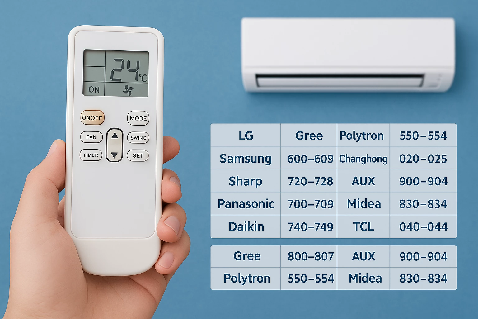 Daftar Kode Remote AC Universal Semua Merek & Cara Setting-nya